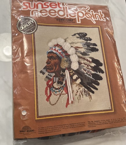 VTG NEEDLEPOINT SUNSET Stitchery Kit "INDIAN CHIEF" #6720 | eBay