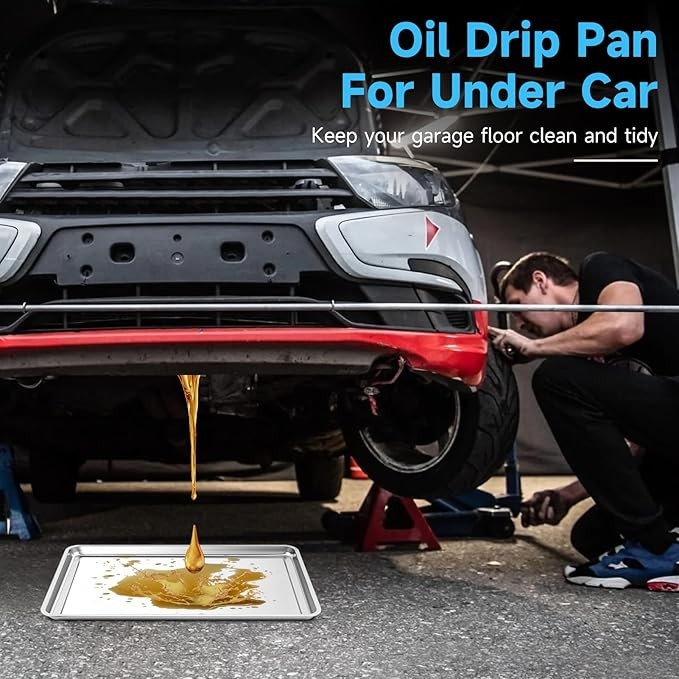 2PCS Stainless Steel Oil Drip Pan 24x16x1.9in Large Drain Tray for Car ...