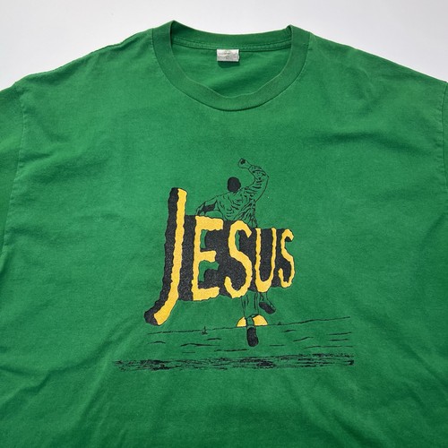 Vintage Jesus Men’s Tee 90s Y2K Big Puff Print XL AAA Green Yellow ...