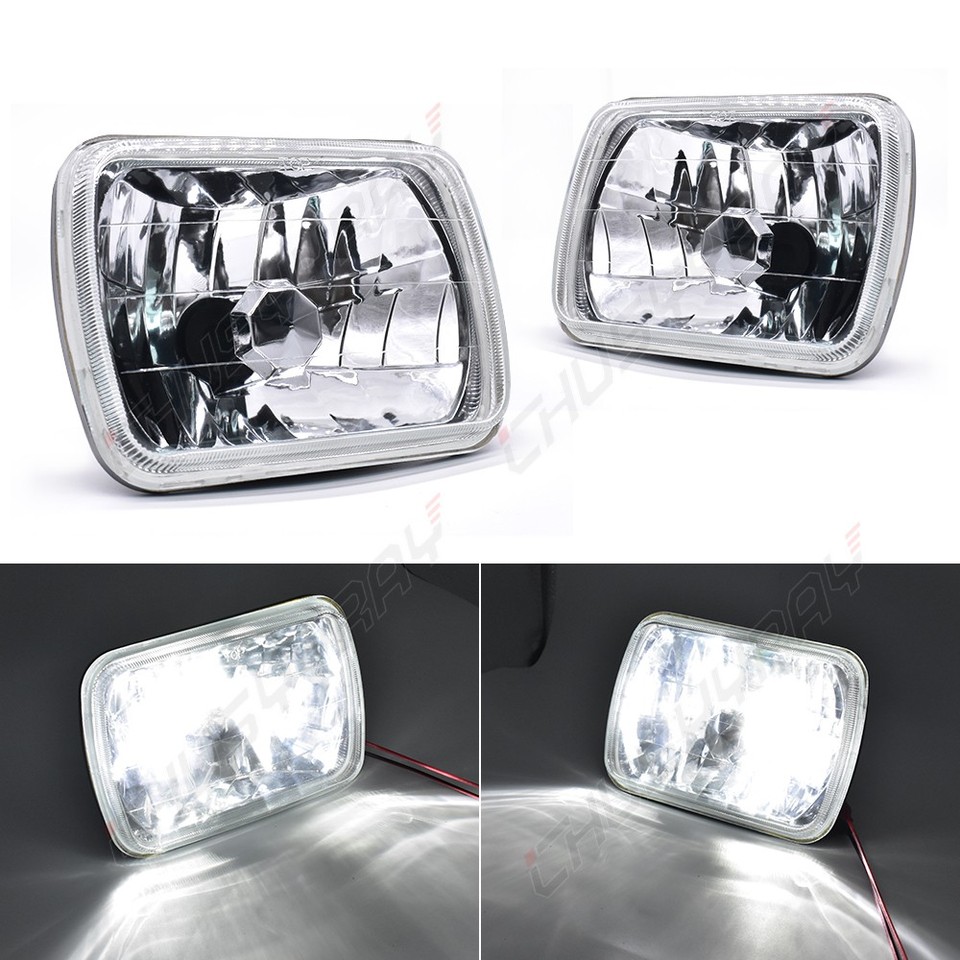 7"X6" inch Sealed Beam Headlight Chrome Clear Lens + 80W H4 LED High ...