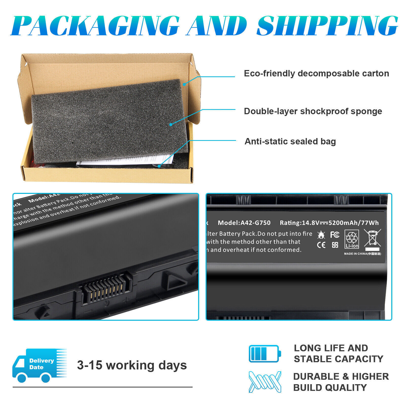 A42-G750 Laptop Battery for Asus G750 G750J G750JH G750JM G750JS G750JW ...