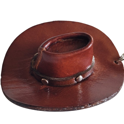 Cowboy Hat Leather Keychain Brown Handmade Ring Western Fob Key Ring ...