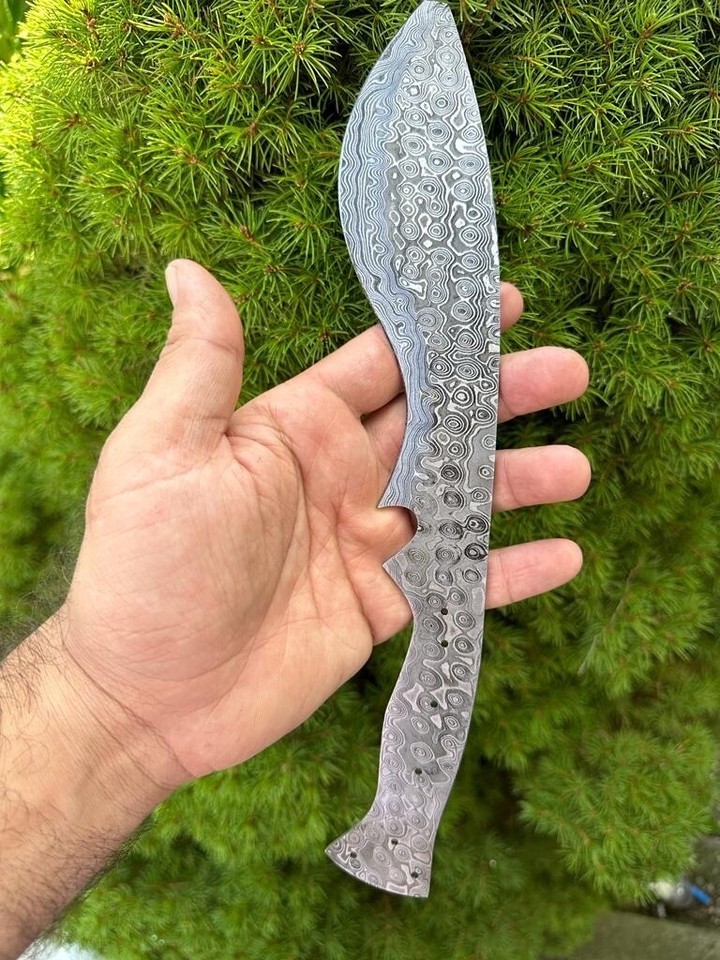 12” CUSTOM HANDMADE DAMASCUS STEEL HUNTING KUKRI KNIFE BLANK BLADE Full ...
