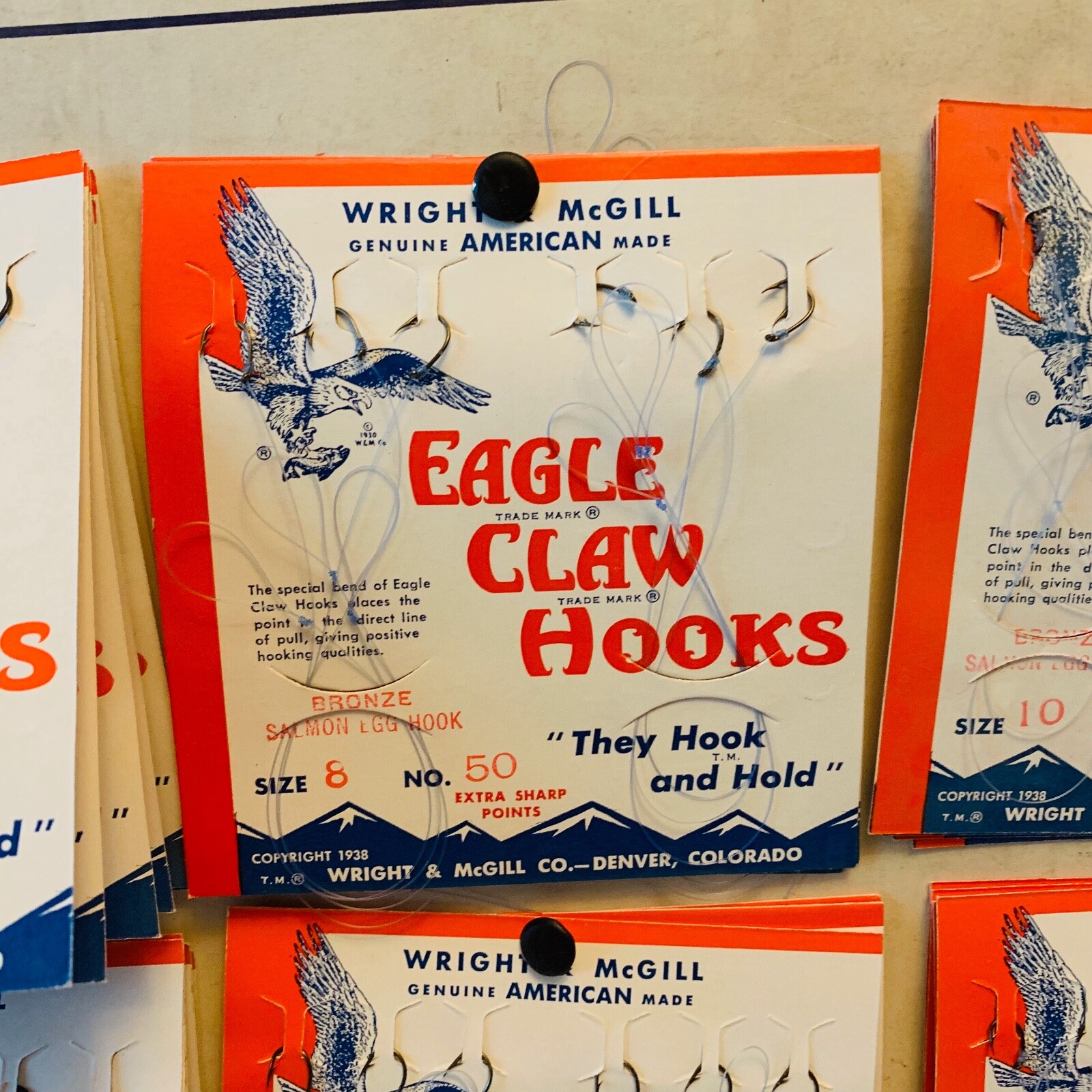 Antique Vintage Eagle Claw Fish Hook Display with Hooks | eBay