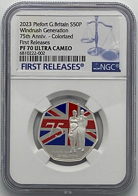 NGC PF70 2023 GREAT BRITAIN WINDRUSH GENERATION 75th Anniv PROOF 50p ...