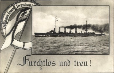 Passepartout Ak Deutsches Kriegsschiff, SMS Strassburg, Kl. gesch ...