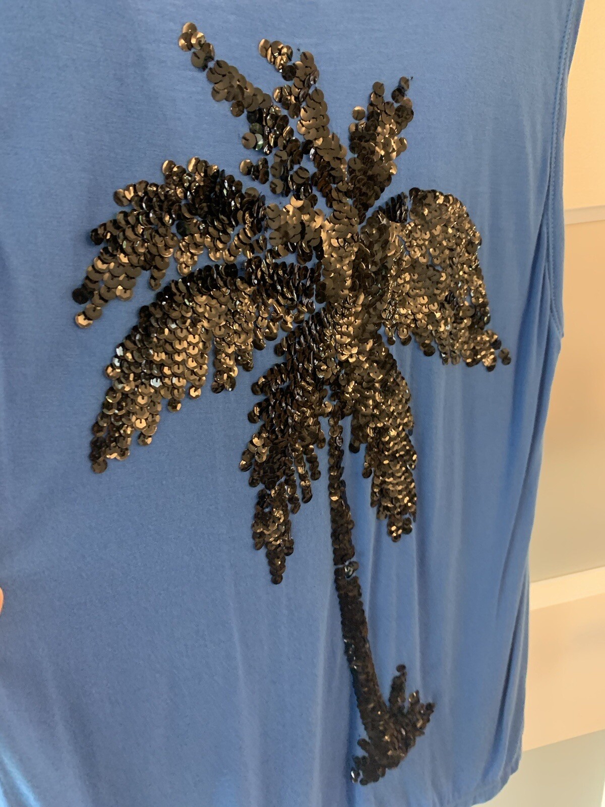 Blue The Shanti Butterfly Palm Tree Sequin Scoop Back Top / Tank Size 8 | eBay
