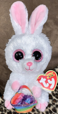 TY BEANIE BOOS SUNDAY WHITE BUNNY WITH RAINBOW BASKET PLUSH | eBay