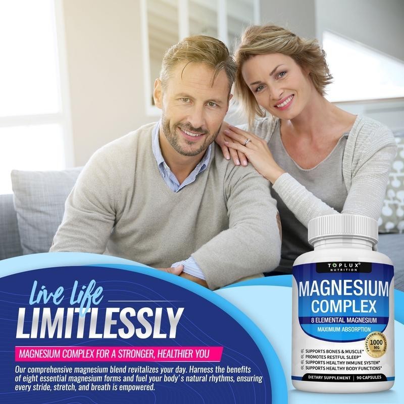 2Pack Magnesium complex supplement: 1000mg of 8-element magnesium, 180 ...