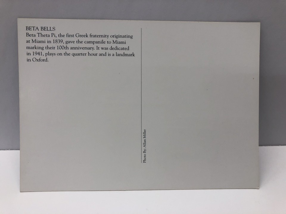 Postcard Beta Bells, Miami University, Oxford, Ohio | eBay