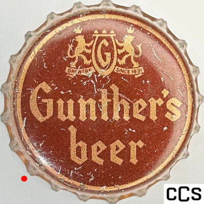 Gunther Gunther Brewing Co., Inc. BEER cork lined beer bottle cap 1938 ...