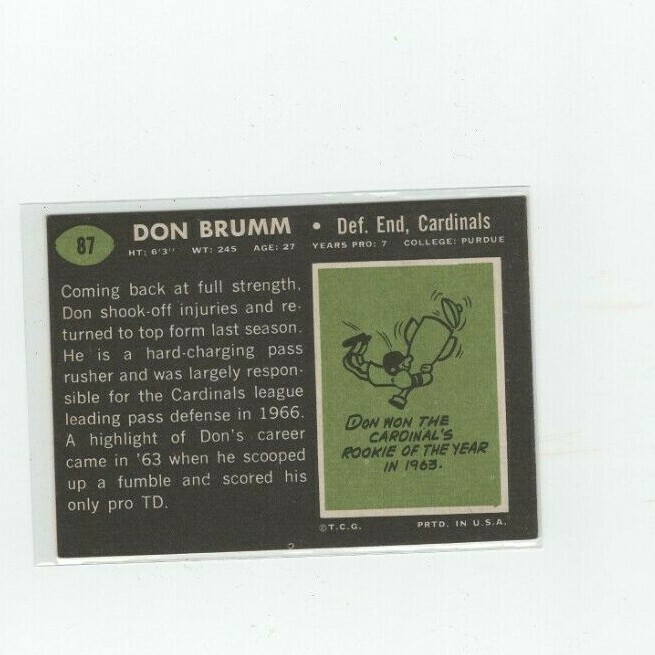 1969 Topps Football Card St Louis Cardinals Don Brumm #87 | eBay