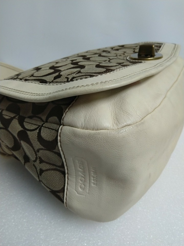 Coach Ali Signature Brown Canvas Leather Trim 65th Ann. Turnlock ...