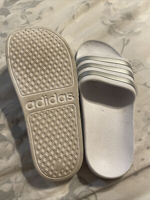 Addidas Sliders UK Size 2 Kids White Silver Used | eBay UK