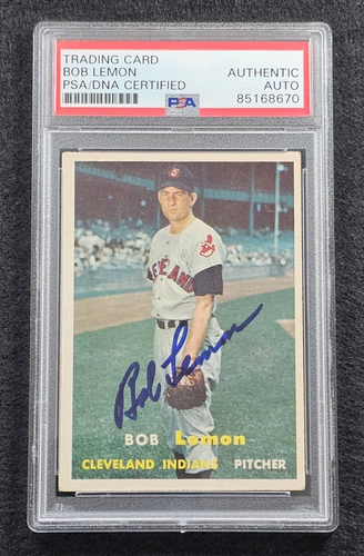 Rare 1957 BOB LEMON Signed Topps Card-HALL OF FAME-CLEVELAND INDIANS ...