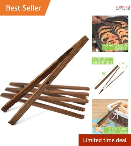 10-Inch Walnut Wooden Toaster Tongs - Durable, Easy-Grip Kitchen Tool ...