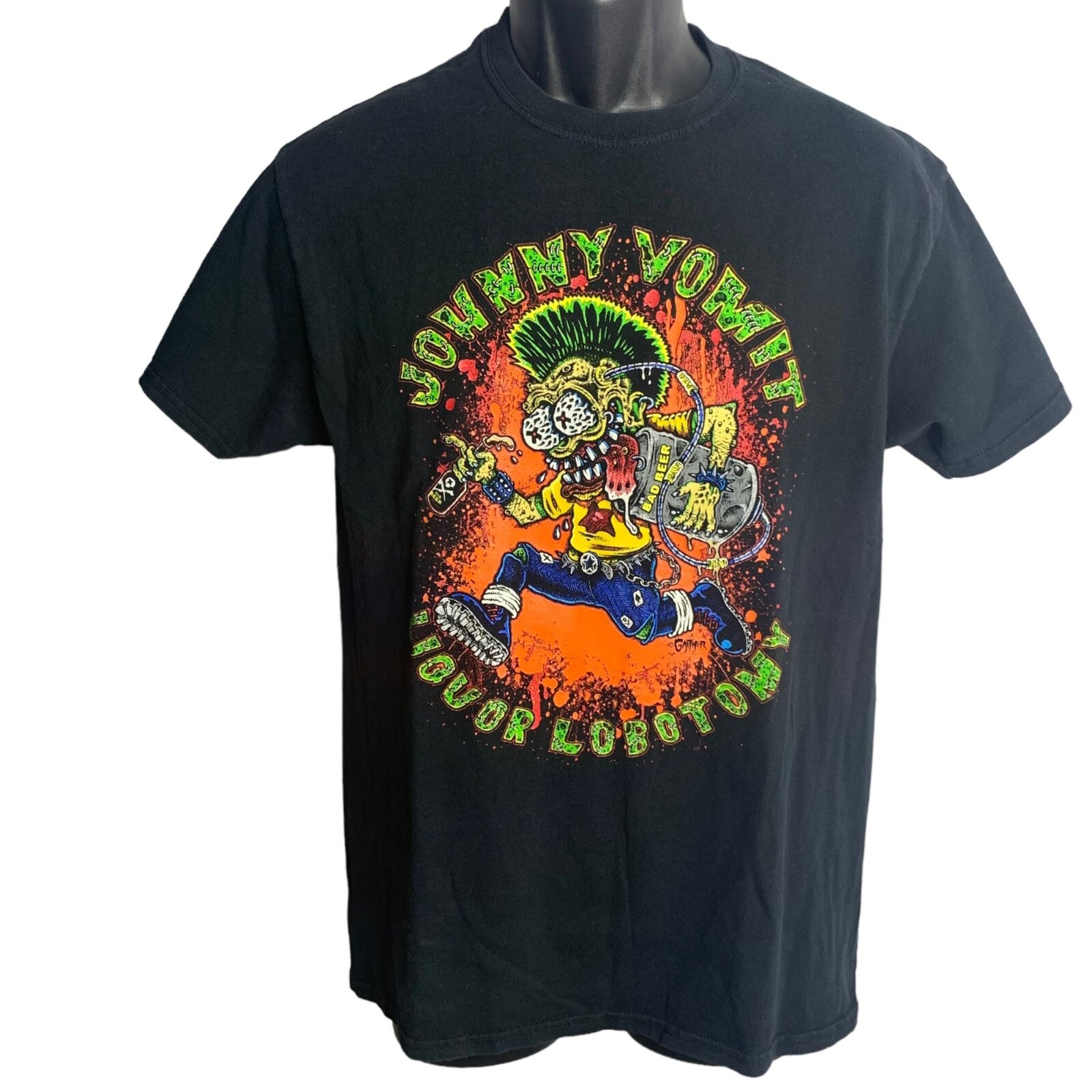 Vintage 90s Johnny Vomit RARE Band T Shirt M Black Cr… - Gem