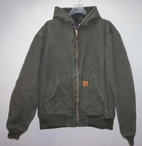 VTG Carhartt Canvas Dark Moss Green Hooded Work Jacket Mens L J130MOS ...