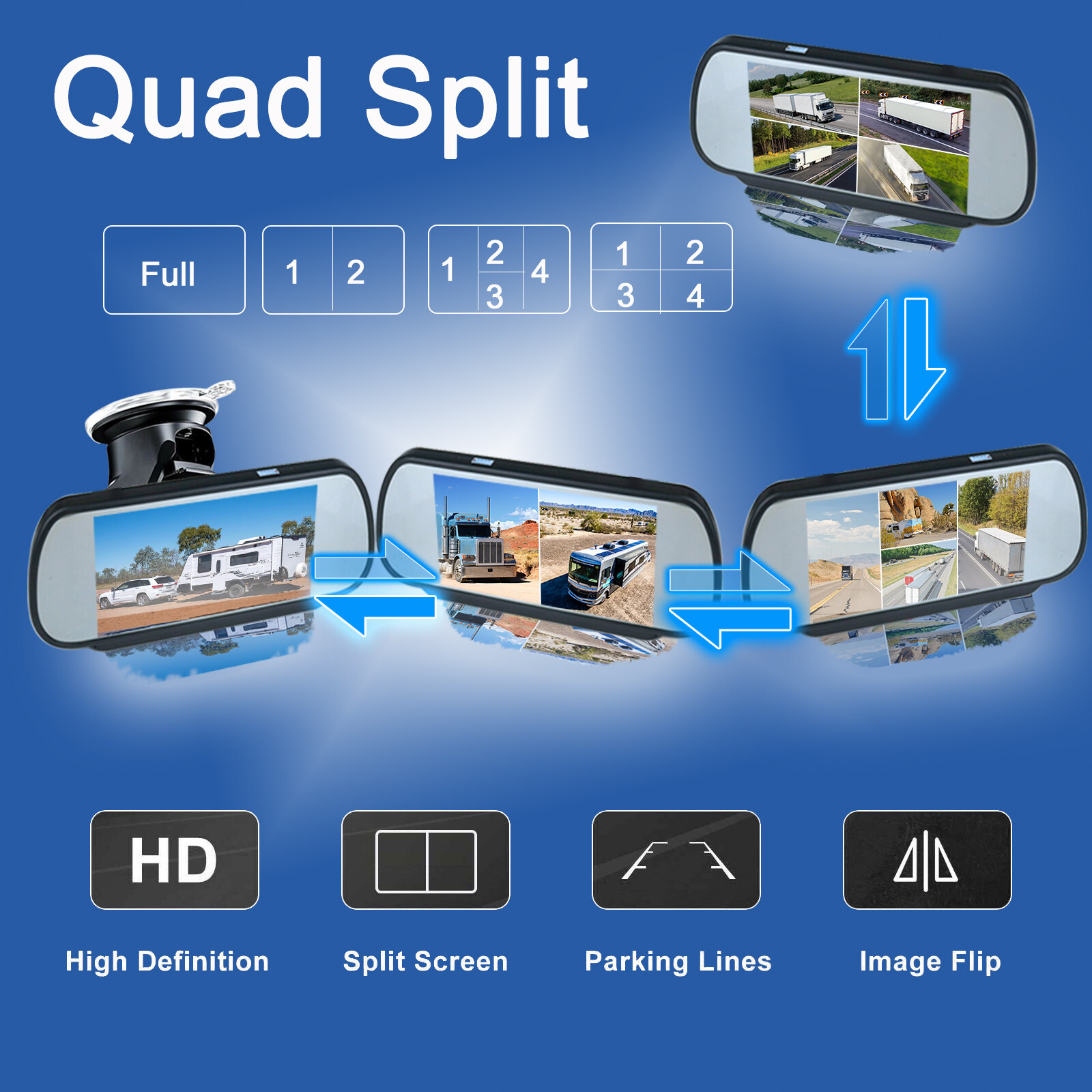 7" Wireless Mirror Monitor DVR Solar Magnetic Backup Camera 9600mah For ...