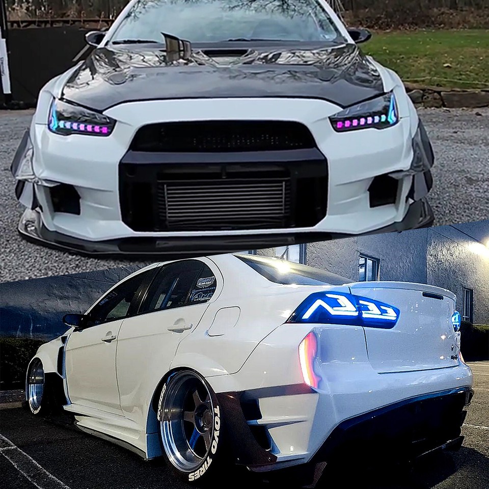RGB Dazzle LED Headlights For Mitsubishi Lancer ex evo 2008-2017 Tail ...