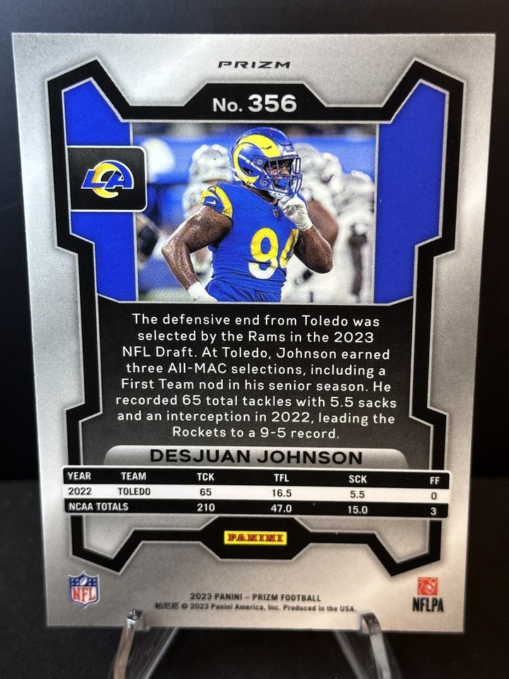2023 Panini Prizm #356 Desjuan Johnson Silver Prizm RC Los Angeles Rams ...