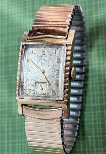 Vintage Men’s ELGIN TANK STYLE WATCH~10kt Gold Plate~NOS Crystal ...