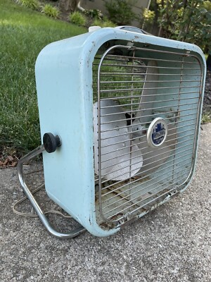 Vintage Windsor 14" Metal Box Fan W/ Tilt Stand MCM Blue Works | eBay