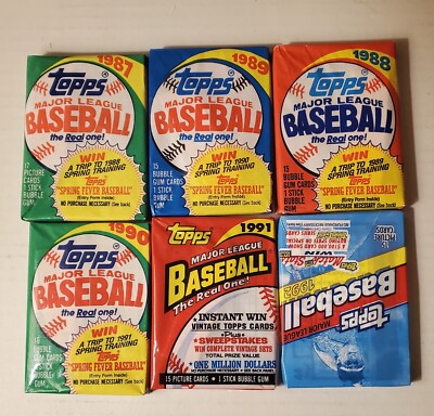 LOT OLD UNOPENED VINTAGE TOPPS BASEBALL CARDS IN PACKS - 6 PACKS 90 ...