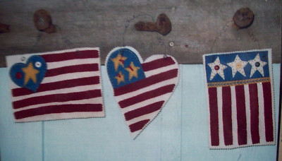 American Flaglette Trio flags Wool Appliqued primitive quilt pattern ...