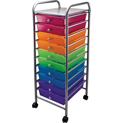 10 Drawer Multi Colored Storage Organizer with Wheels Easy Mobility and ...
