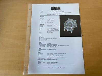 Used - Parmigiani Fleurier Technical Sheet - Toric Memory Time Watch | eBay