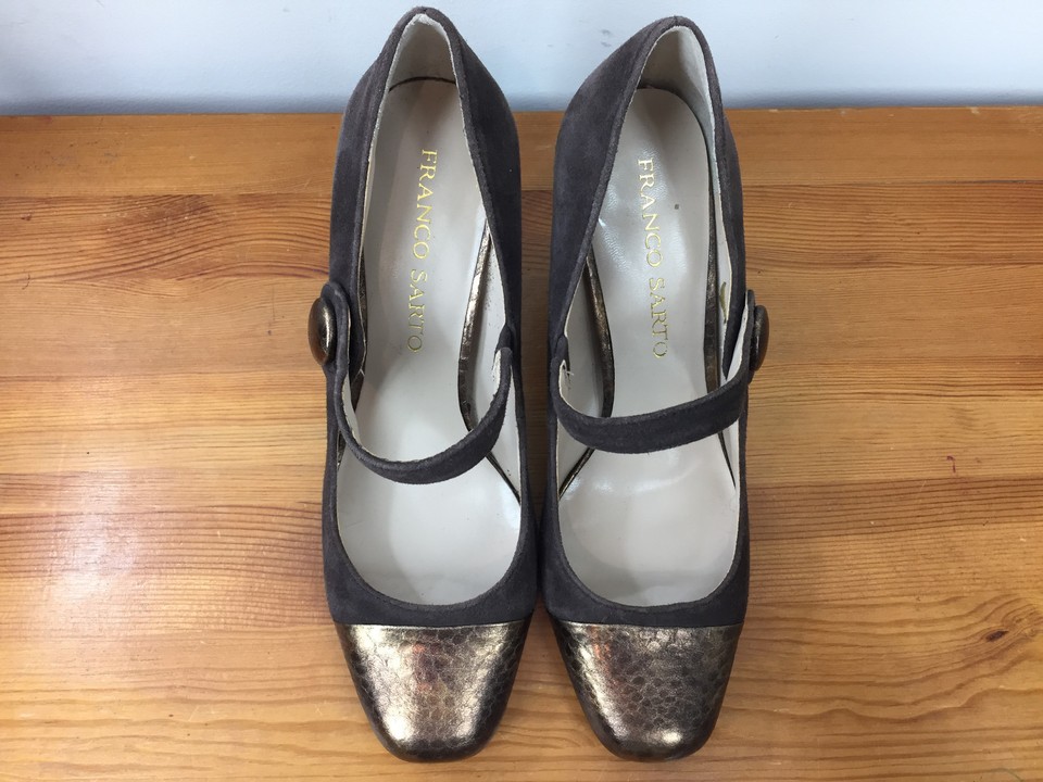 Franco Sarto 7 Ulrich Brown Suede Mary Jane Heels Pumps Cap Toe Bronze ...