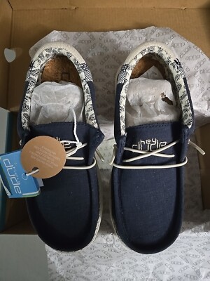 Hey Dude Wally Youth Linen Natural Navy Size Y2 New in Box | eBay