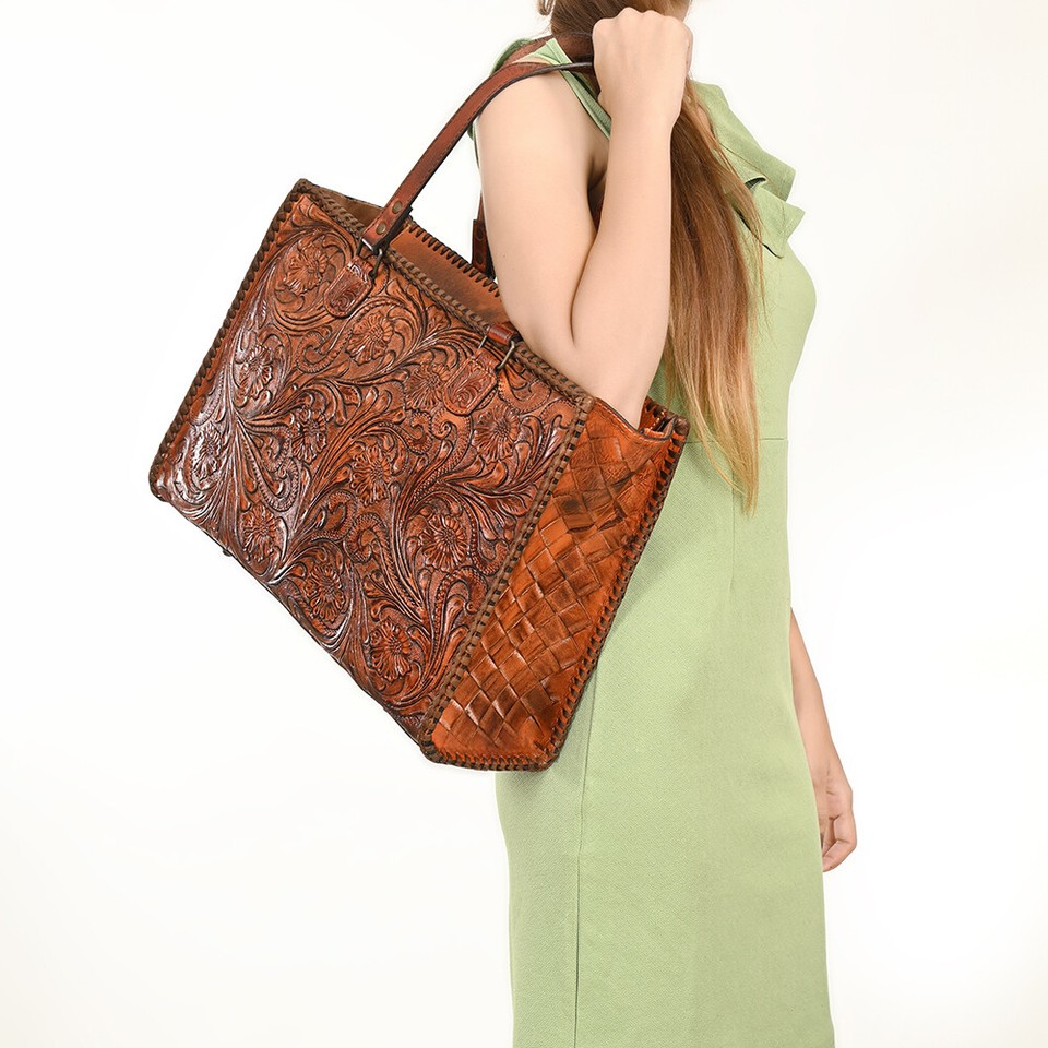 KB OHLAY KBG334A TOTE Hand Tooled Genuine Leather women bag western ...