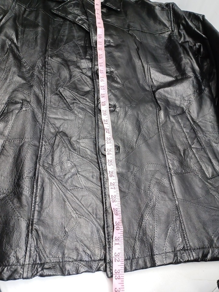 Vtg Haband Executive Collection Mens Leather Jacket Black Patch Work Sz ...