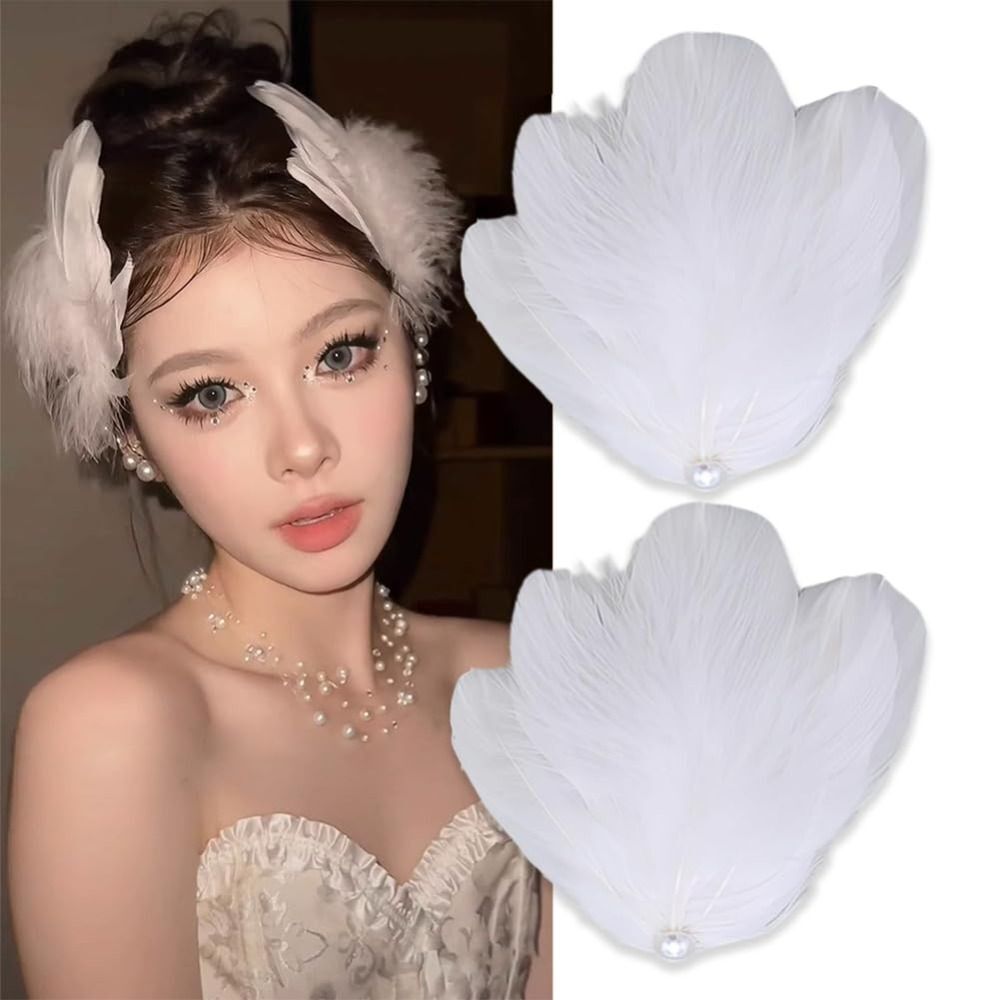 2pcs Pearl Feather Hair Clip Ostrich Feather Headpiece Hair Pins ...