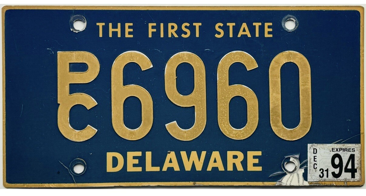 1994 Delaware Pleasure Commercial 4 Digit License Plate #PC6960 RIVETED ...
