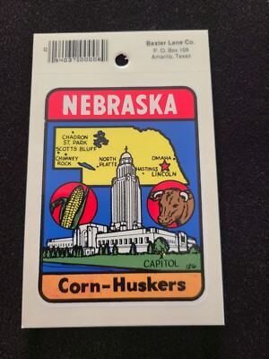 Nebraska Cornhuskers State Vintage Travel Souvenir Decal / Window ...