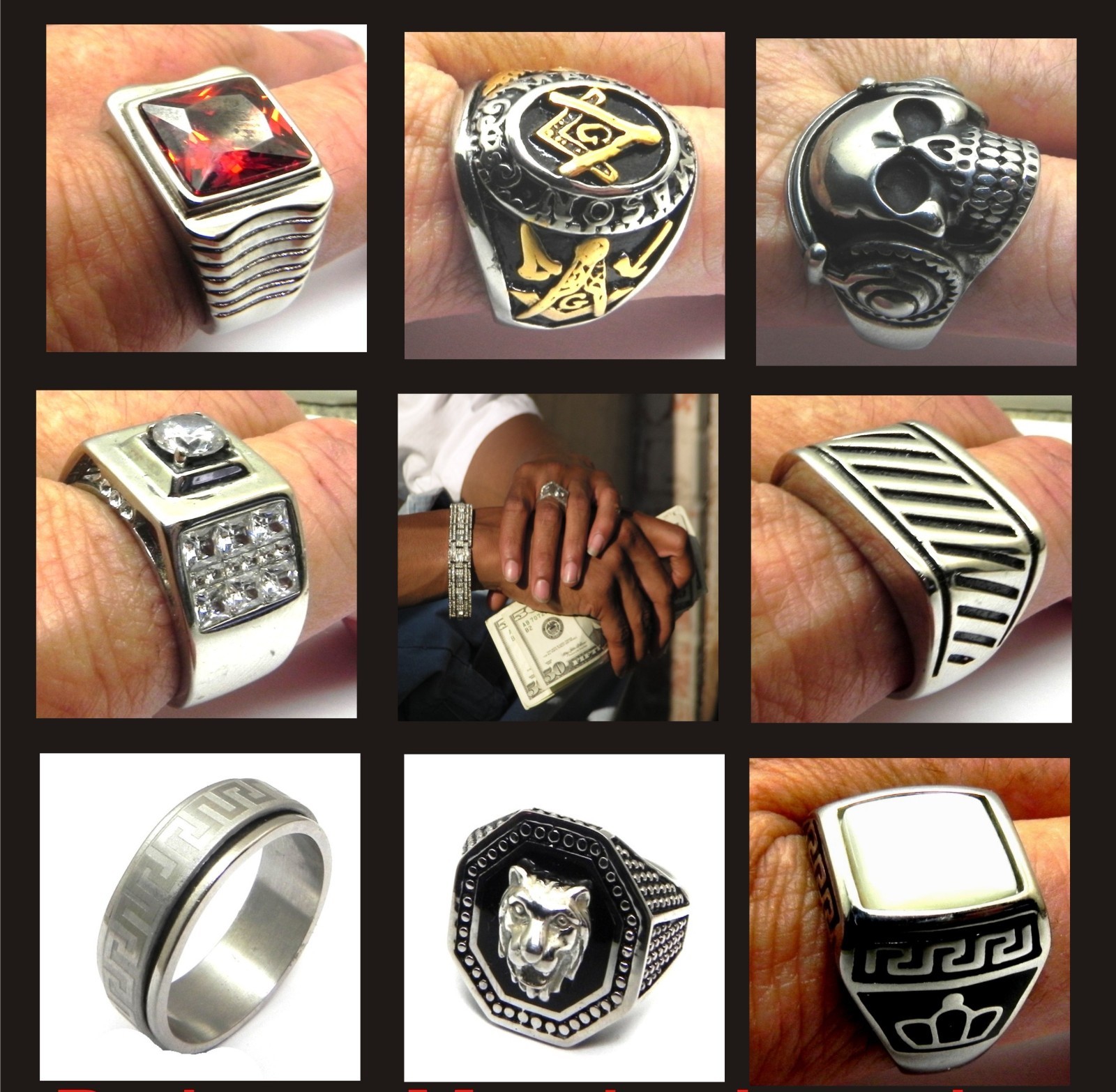 Bold Stylish Large Black Rectangle Stone & Stainless Steel Ring | eBay