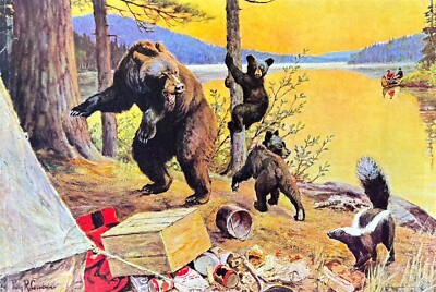 The Uninvited Guests, Philip R. Goodwin Vintage Western Print Bear Cubs ...