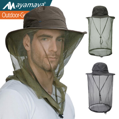 Unisex Mosquito Head Net Hat Wide Brim Boonie Bucket Hats Outdoor ...