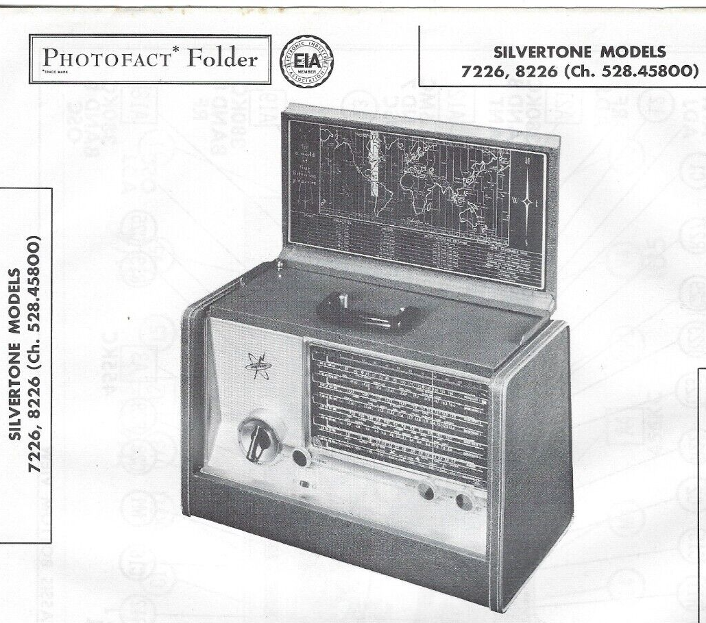 1958 SILVERTONE 7226 8226 AM RADIO Photofact MANUAL Portable Receiver 8 ...