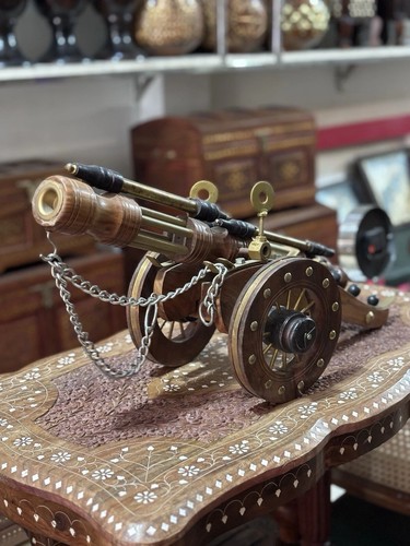 Vintage Style Handmade Wooden Brass Gatling Gun Canon Model 32” Home ...