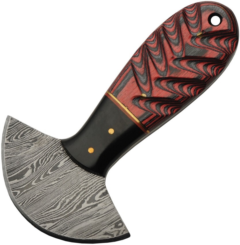 Damascus Fixed Knife 1" Damascus Steel Full Tang Ulu Blade Red ...
