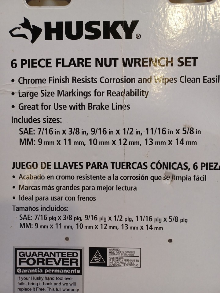 Husky 6 Piece Flare Nut Wrench Set SAE/MM Chrome Finish 9mmx 11mm to ...