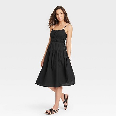 Women's Cinched Waist Midi Sundress - Universal Thread Black L