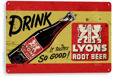 TIN SIGN Lyons Root Beer Metal Décor Wall Coke Shop Store Kitchen Cave ...