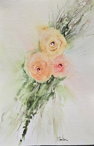 Original Signed Watercolor. Roses. Gold. Pink. 5x7 Bouquet. Rose. | eBay