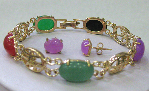 Stunning Multicolor Jade Jewelry bangle bracelet earrings set | eBay