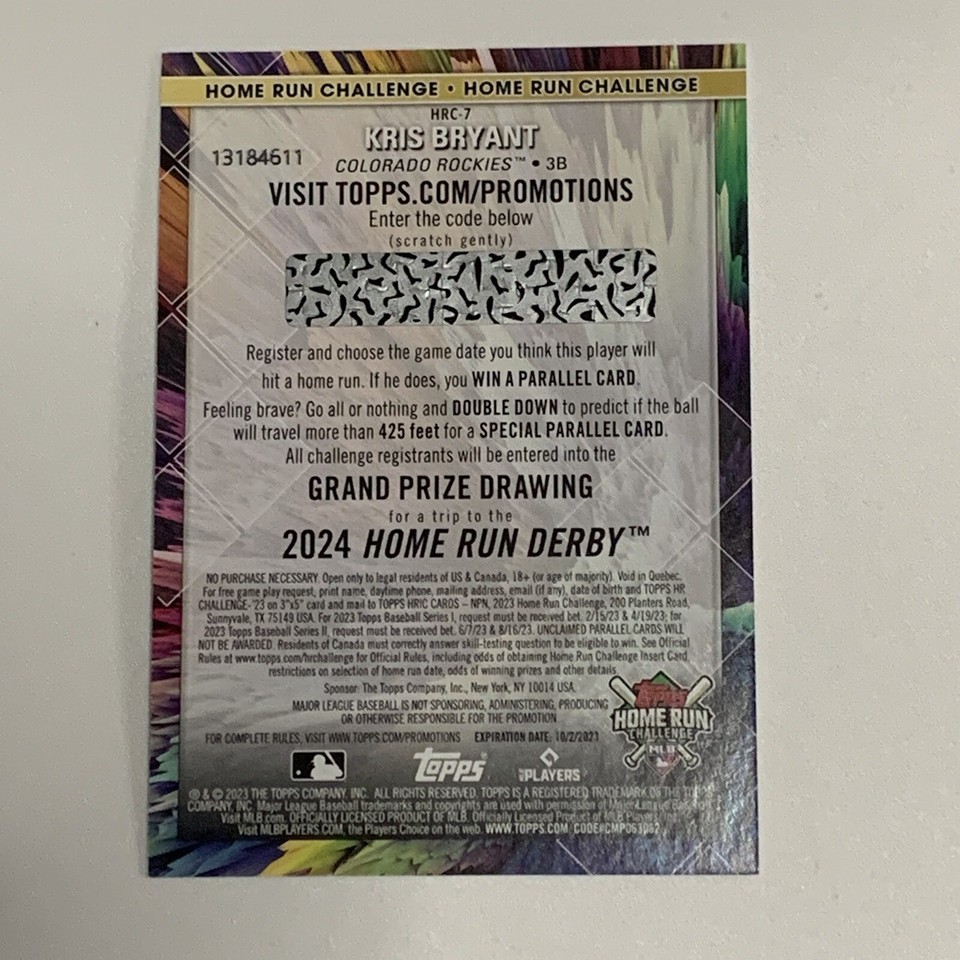2023 Topps Series 2 Home Run Challenge Kris Bryant Unused Card #HRC-7 ...
